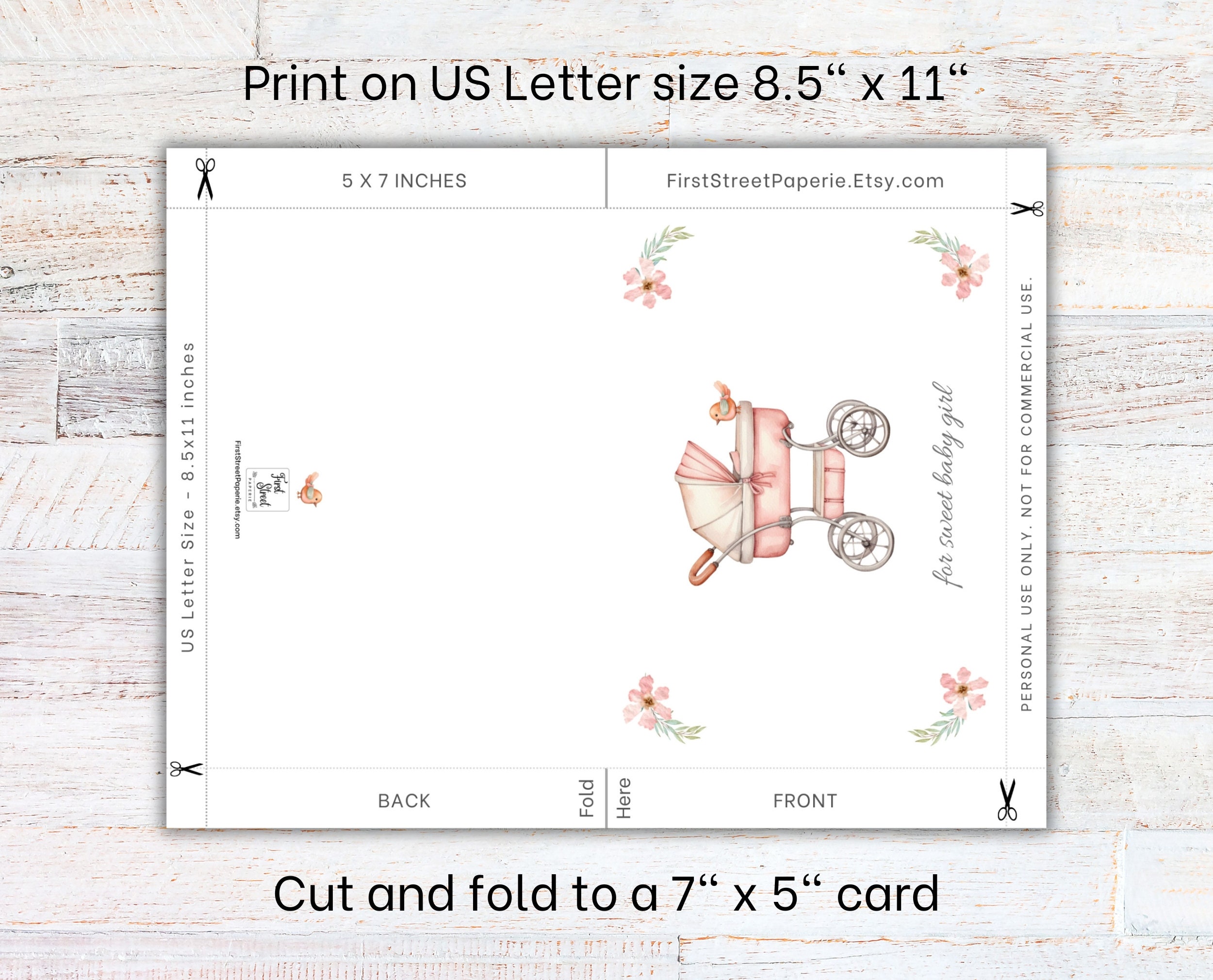 Printable Baby Card for Girl Baby Shower, Instant Download Greeting ...