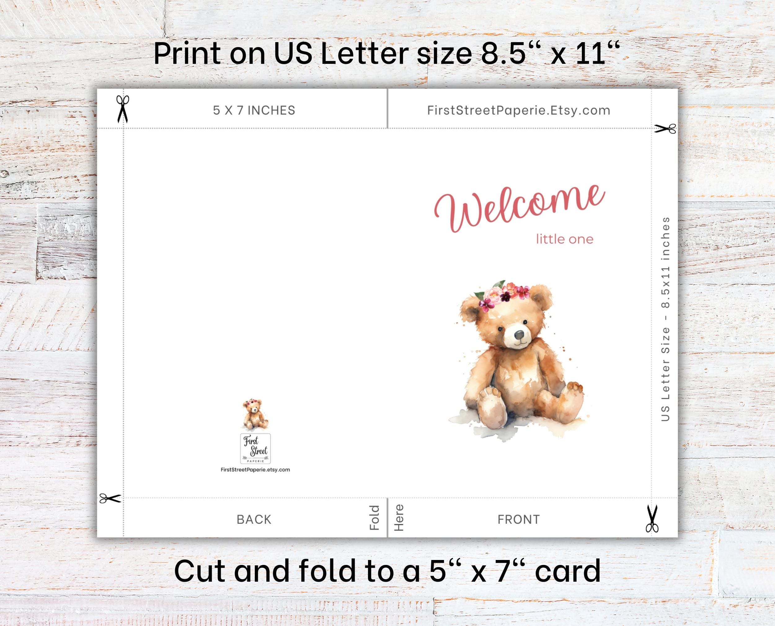 Baby Card Printable, Baby Shower Card, Cute Teddy Bear, Baby Girl ...