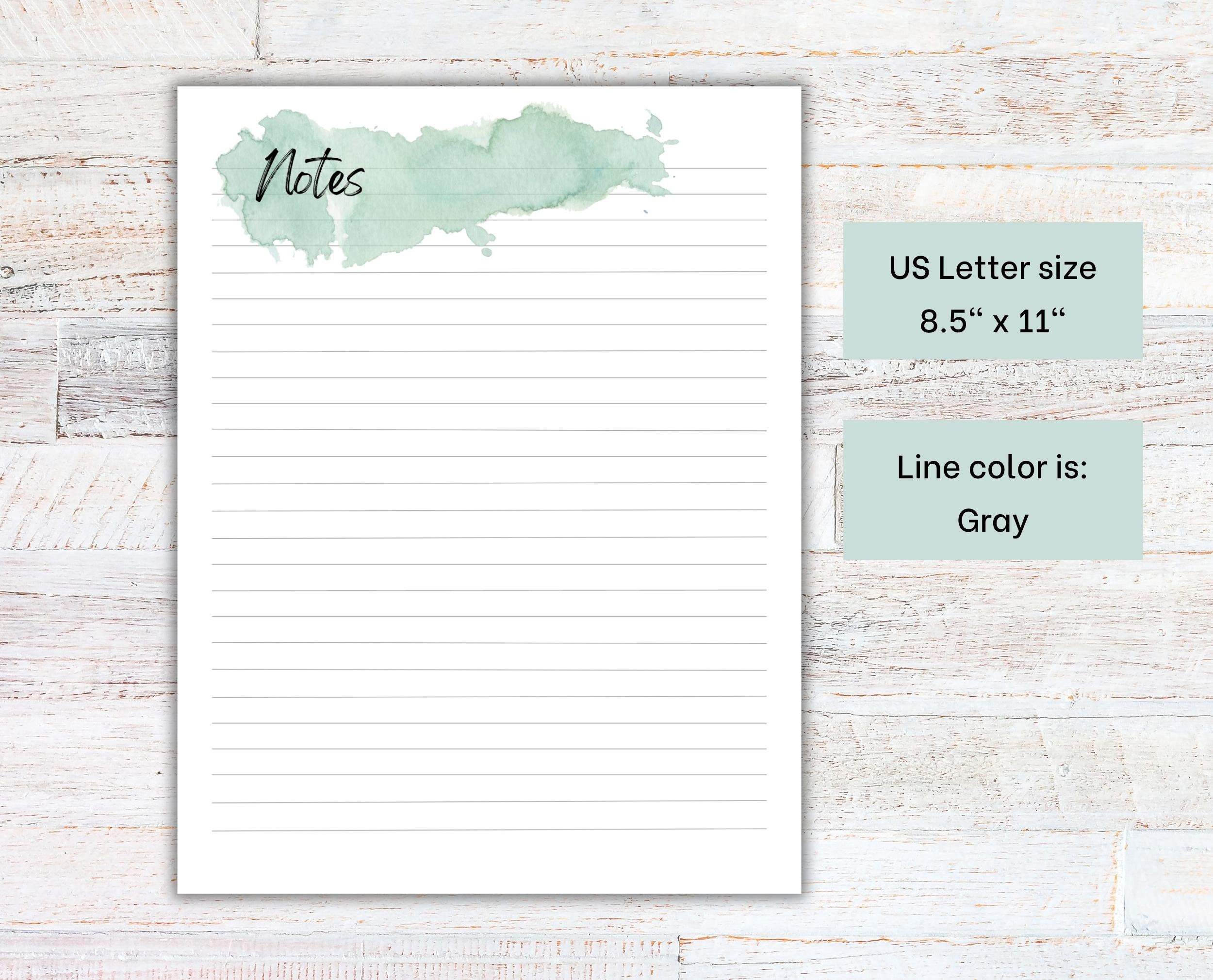 Note Paper Printable, Green Watercolor Splash. Printable Lined ...