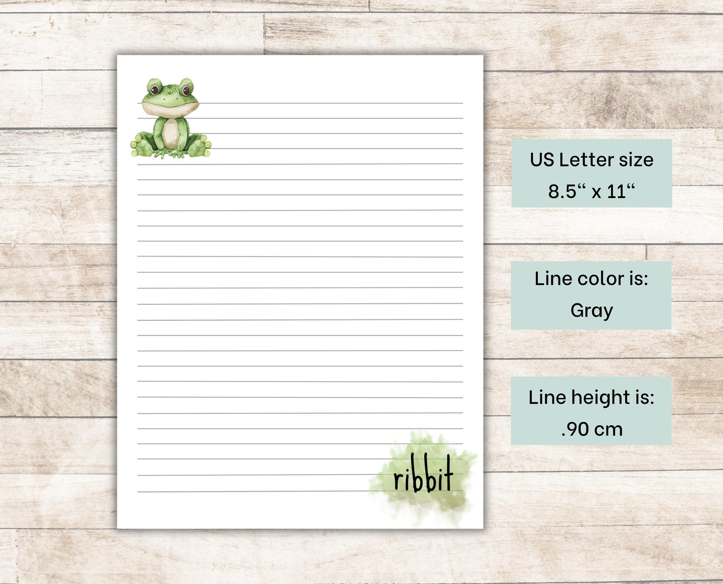 Frog Printable Stationery, Letter Writing Paper, US Letter, A4, Lined ...