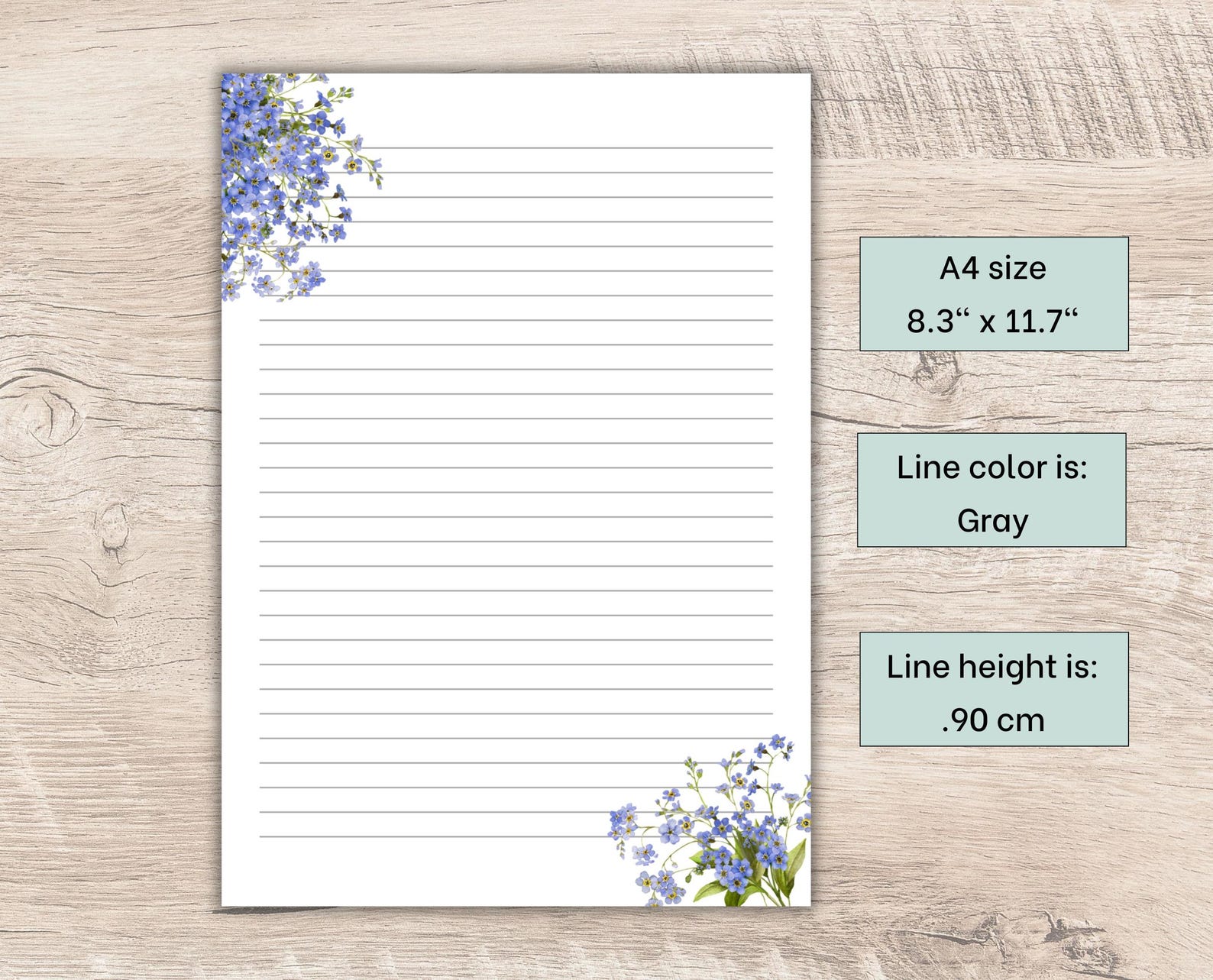 Forget Me Not Printable Stationery Floral Writing Paper - Decorative ...