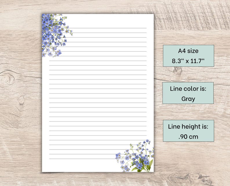 Forget Me Not Printable Stationery Floral Writing Paper - Decorative ...