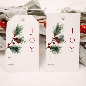 Printable Christmas Tag, to From Gift Tags, Red Berries and Greenery ...