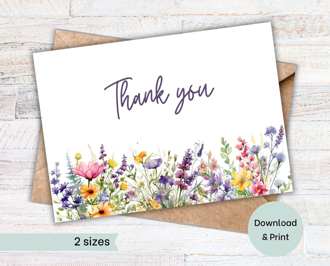 Wildflower Thank You Card Printable | Floral Thank You Card | Bridal ...