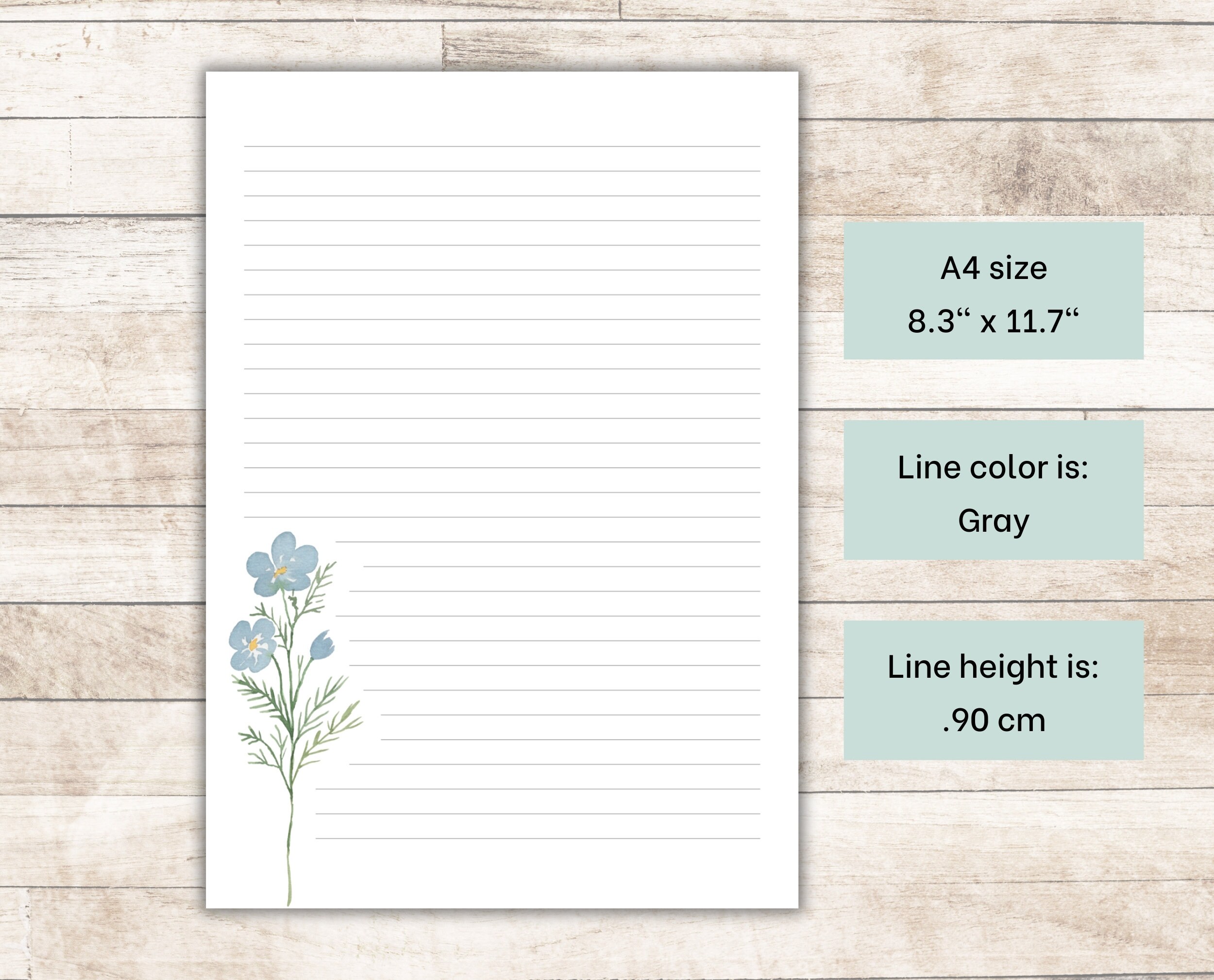 Printable Stationery, Blue Wildflowers, A4, US Letter 8.5x11 In ...