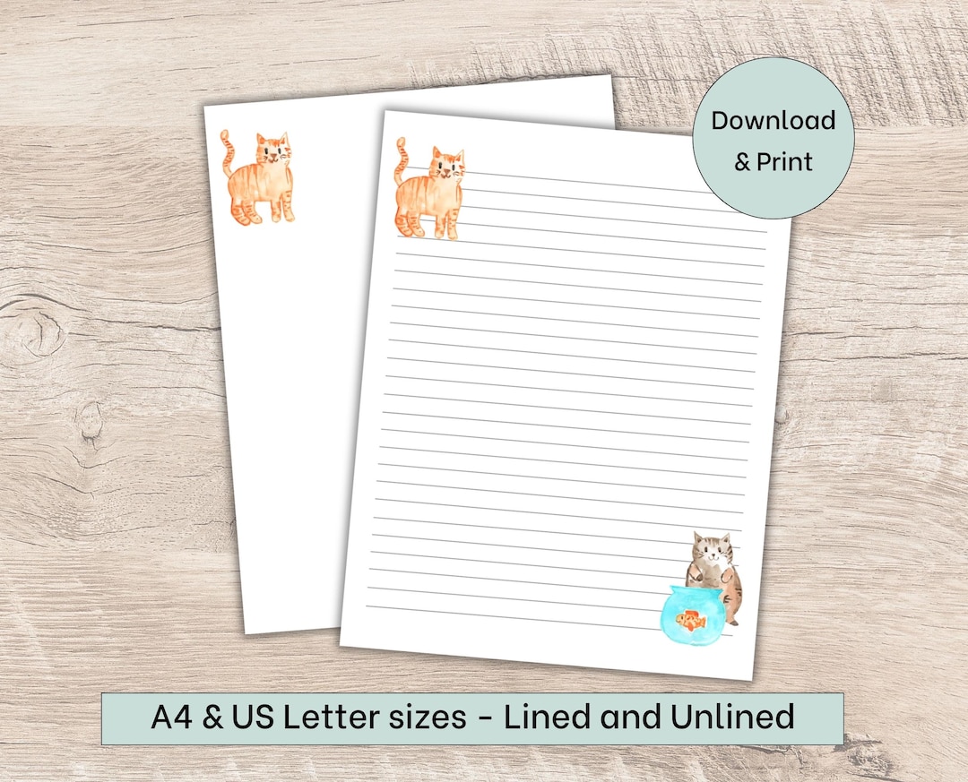 Cat and Fishbowl Printable Stationery, Cute Cats Letter Writing Paper ...