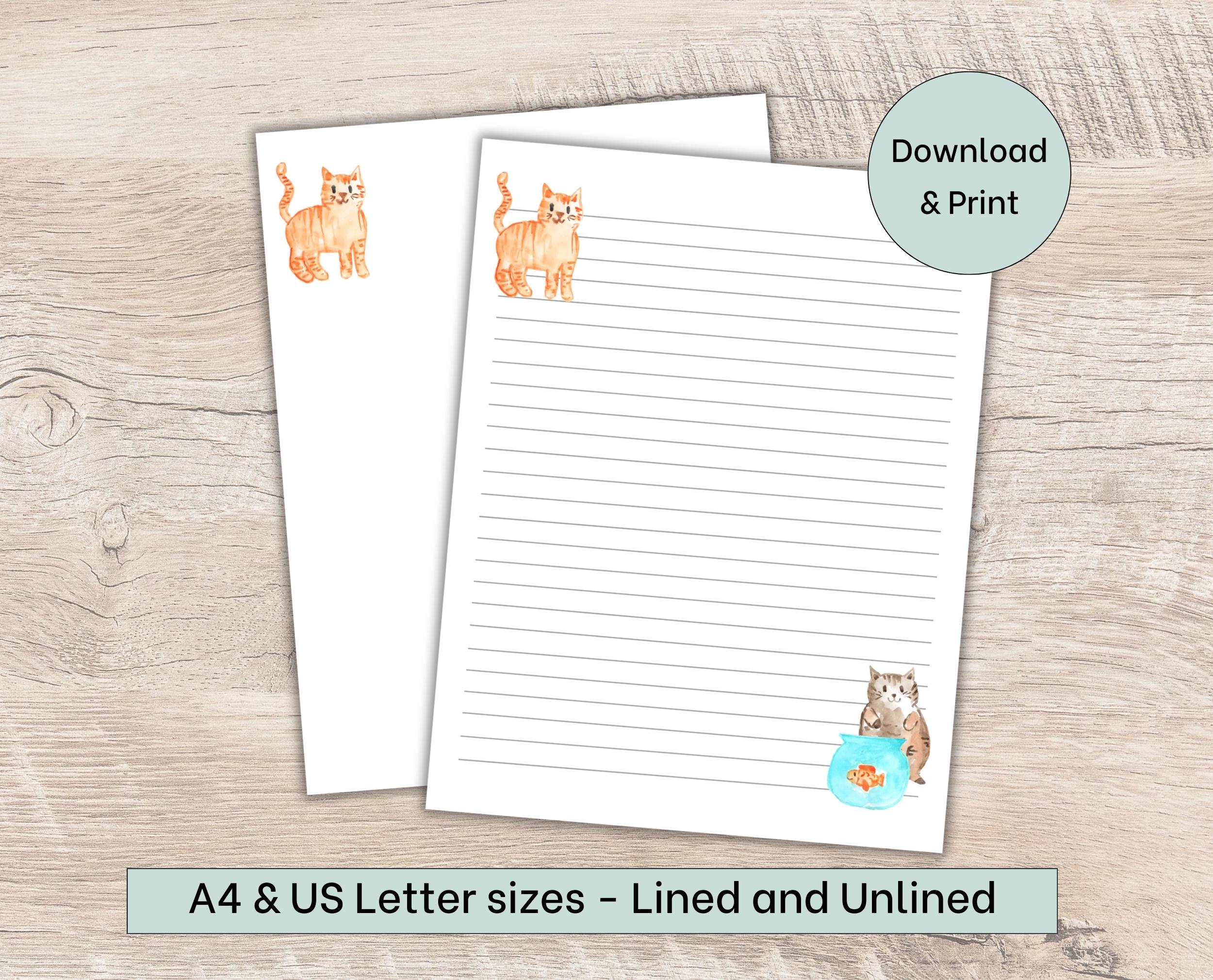 Cat and Fishbowl Printable Stationery, Cute Cats Letter Writing Paper ...