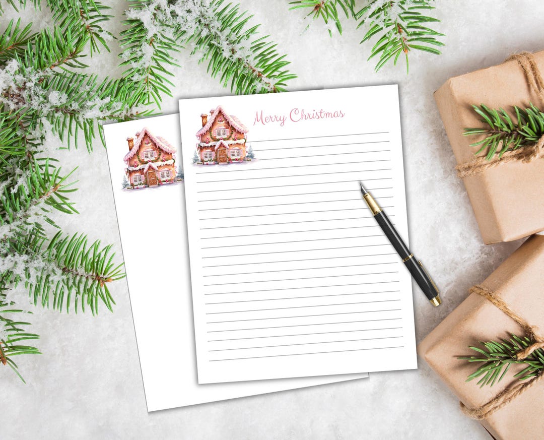 Christmas Stationery Printable, Gingerbread House, Letter Writing Paper ...