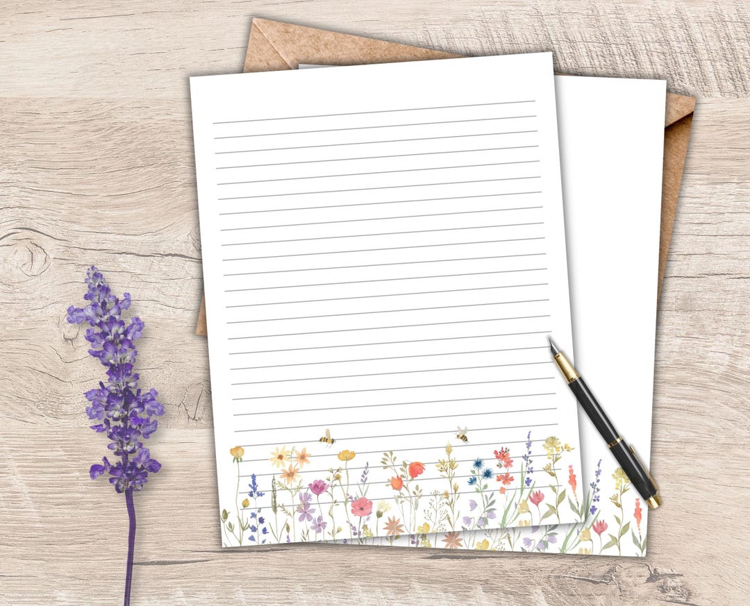 Wildflower & Bees Stationery, Printable Floral Writing Paper ...