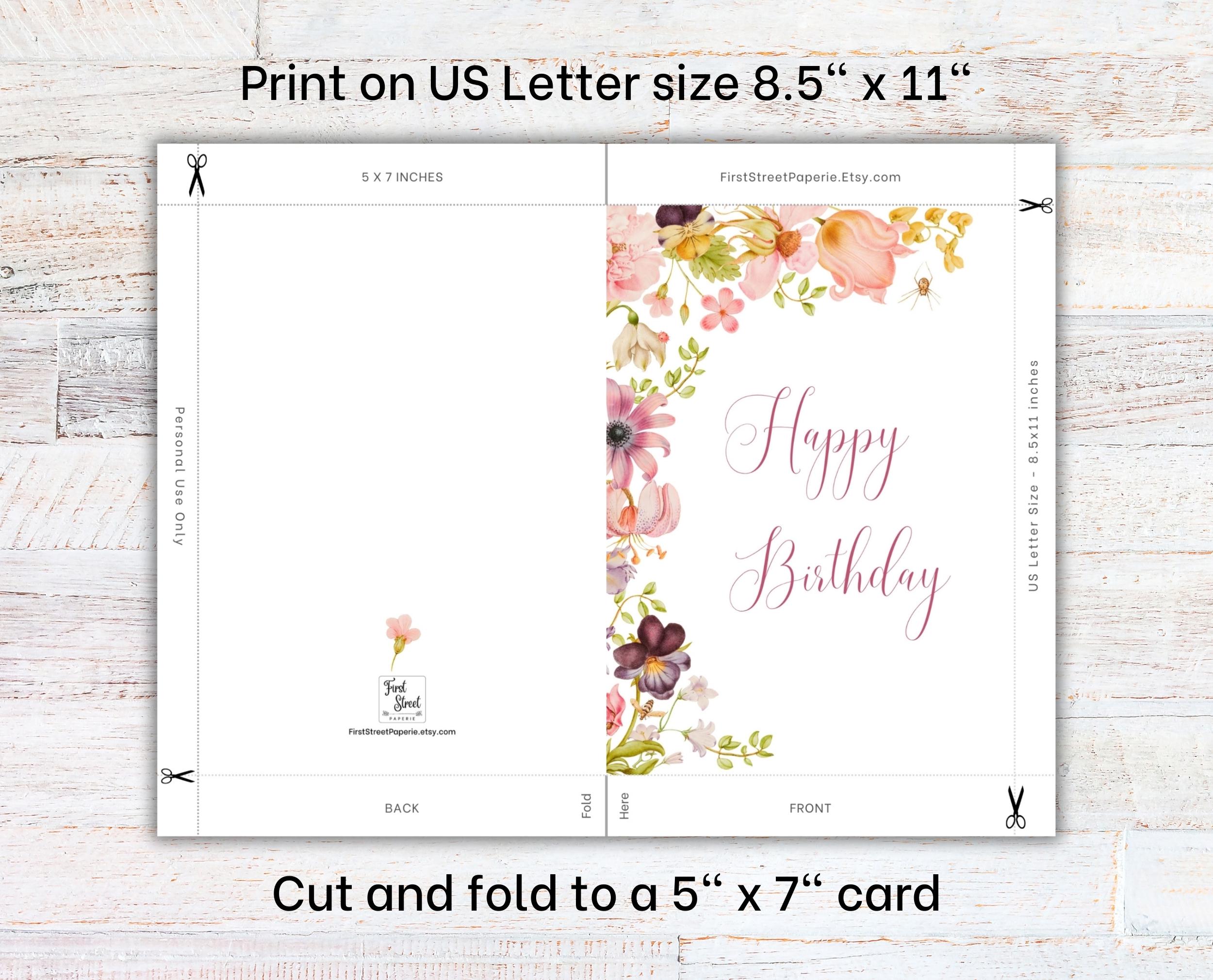 Floral Birthday Card, Printable Happy Birthday, Pink and Purple Flowers ...