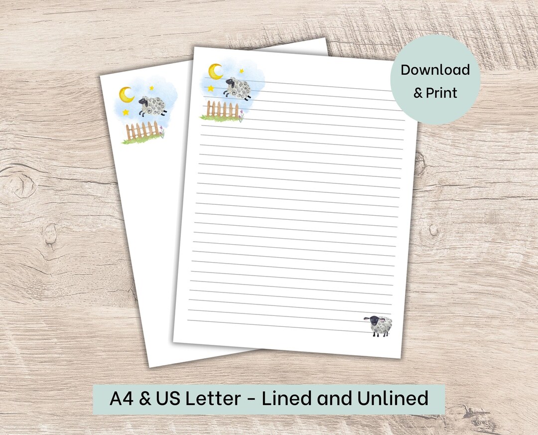 Sheep Printable Stationery, Cute Watercolor Sheep Writing Paper, US ...