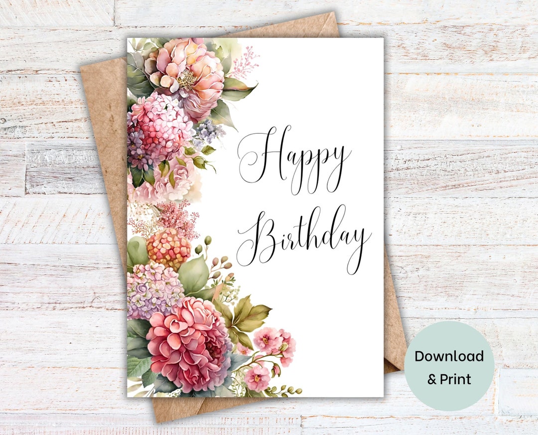 Printable Birthday Card | Hydrangea Birthday Card | Floral Card for Her ...