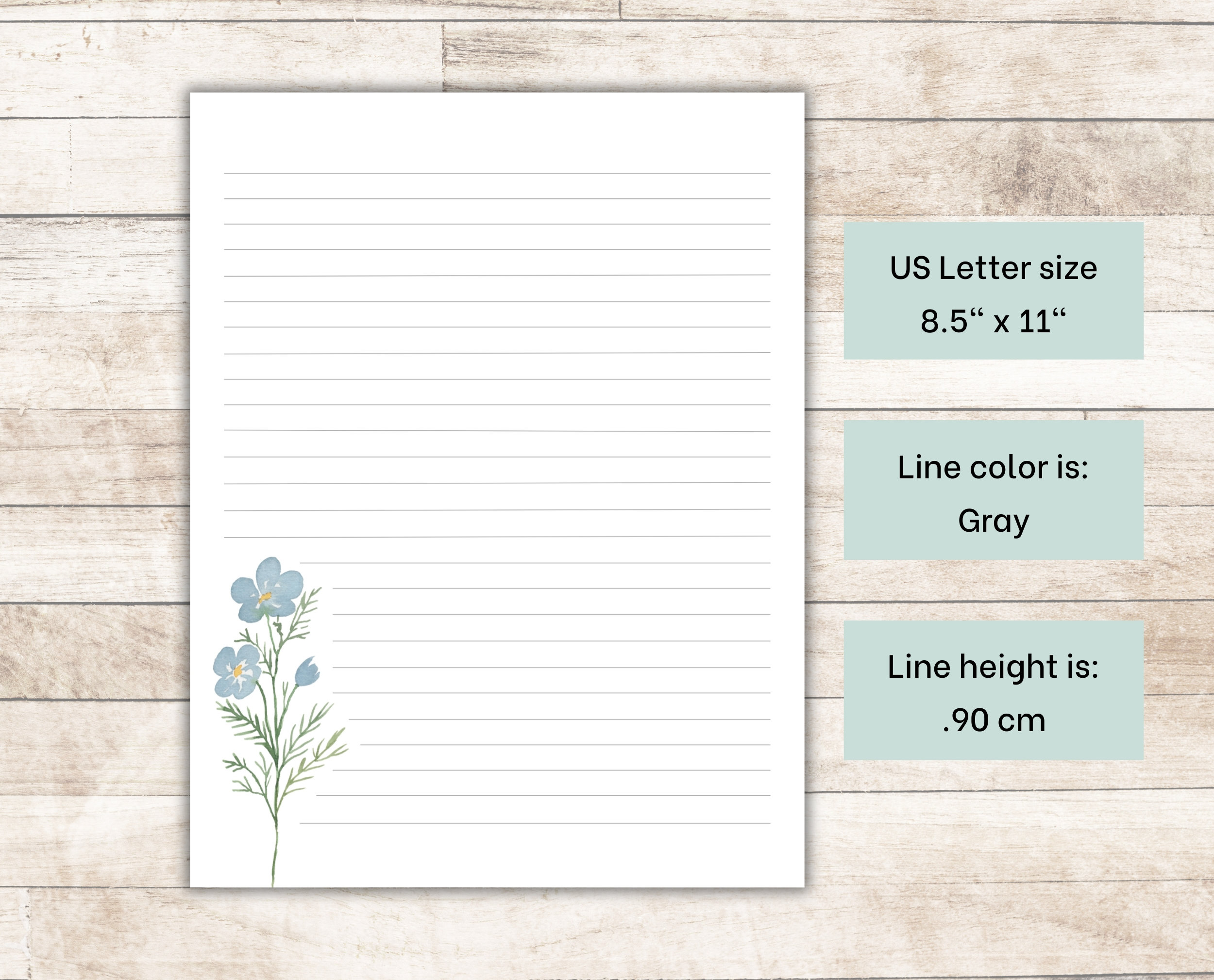 Printable Stationery, Blue Wildflowers, A4, US Letter 8.5x11 In ...