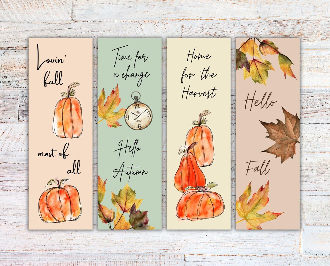Fall Bookmarks Printable Gift for Book Lover, Autumn Watercolor Leaves ...