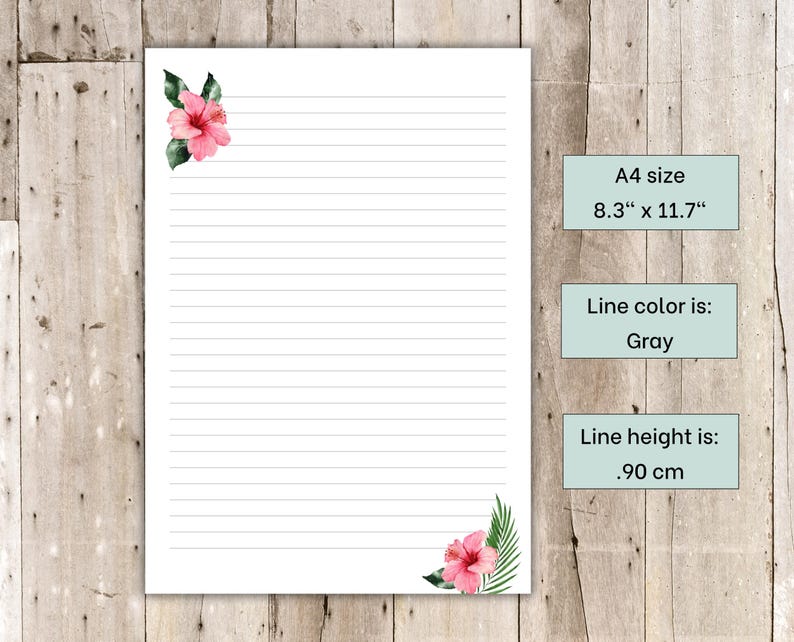 Pink Hibiscus Printable Stationery, Tropical Hawaiian Theme Writing ...