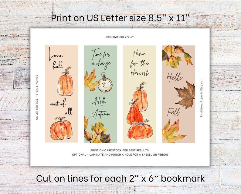 Fall Bookmarks Printable Gift for Book Lover, Autumn Watercolor Leaves ...