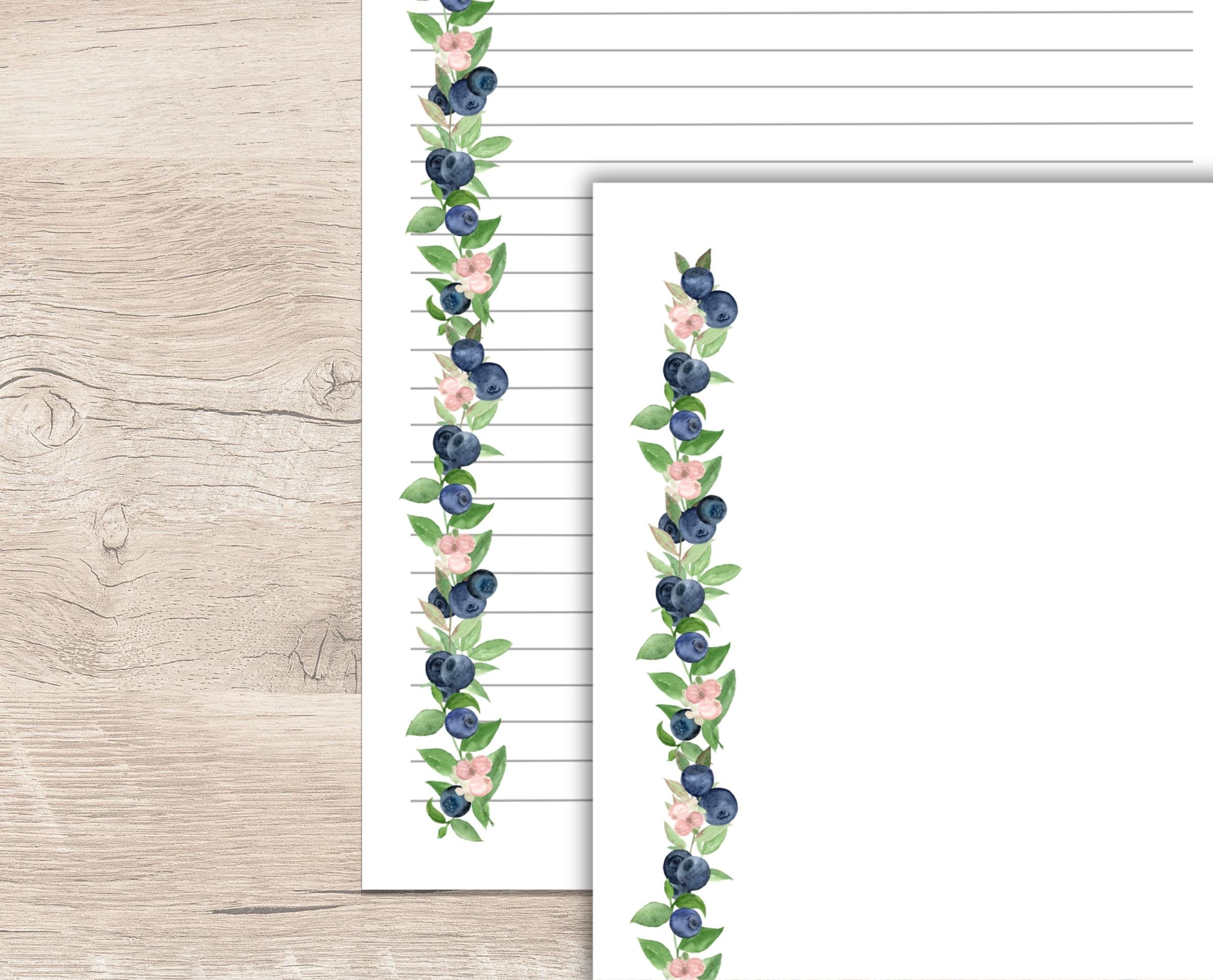 Blueberry Printable Stationery, Letter Writing Paper, US Letter A4 ...