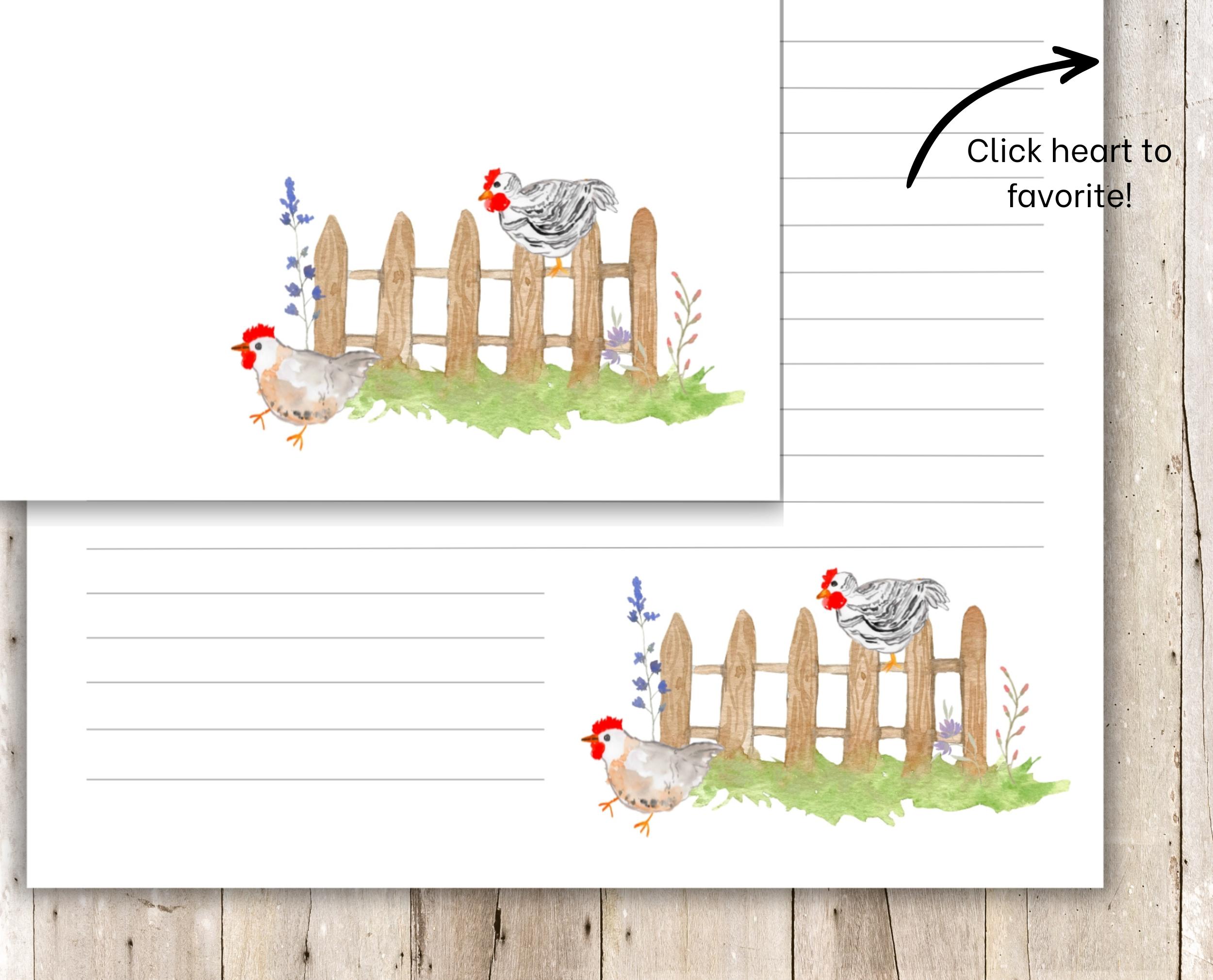 Chicken Printable Stationery, Letter Writing Paper, US Letter, A4 Sizes ...