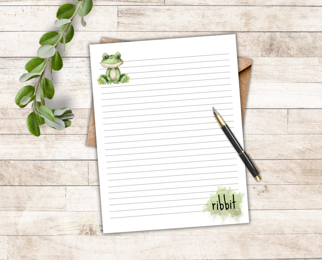 Frog Printable Stationery, Letter Writing Paper, US Letter, A4, Lined ...