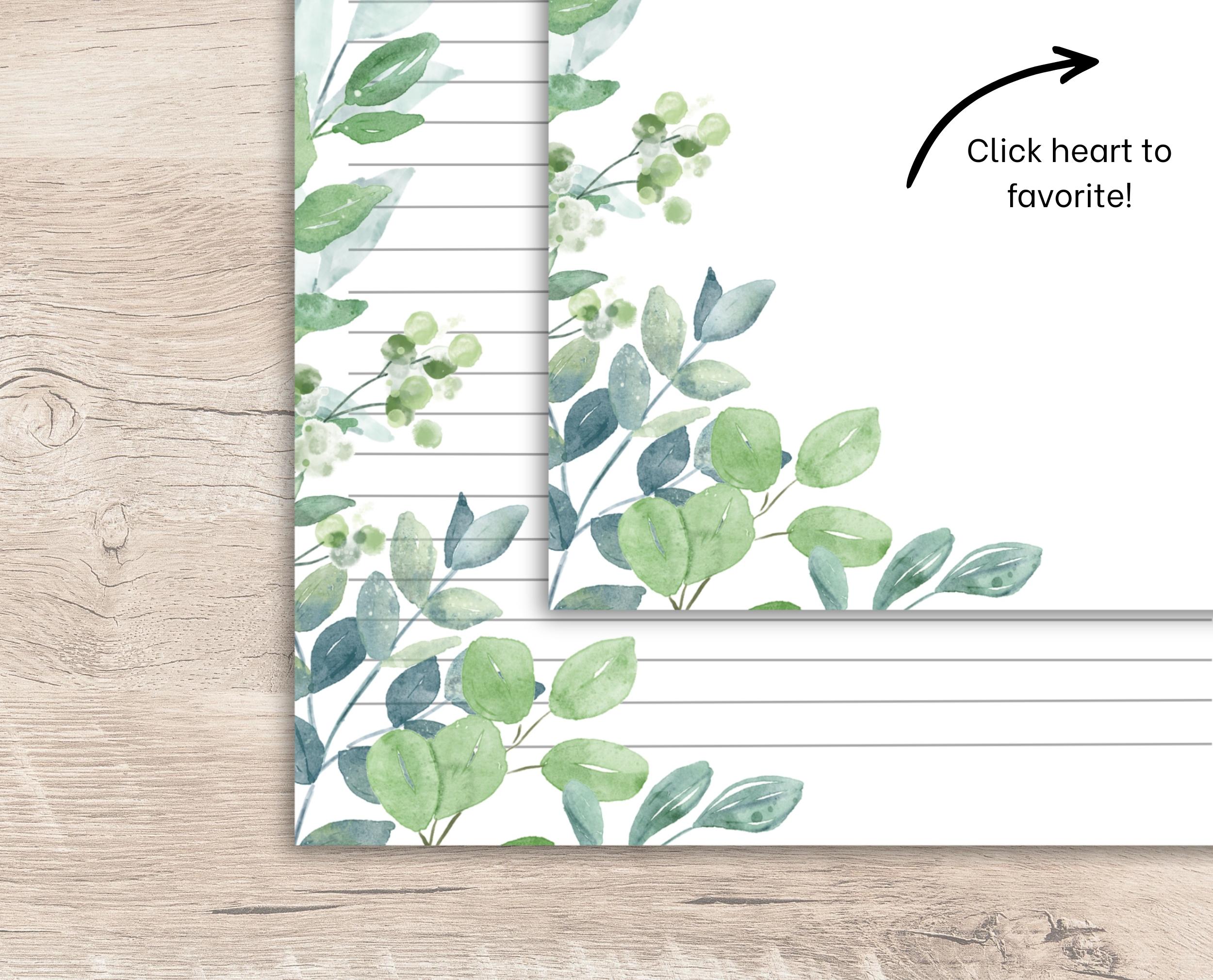 Printable Stationery, Botanical Writing Paper, Green Leaves, US Letter ...