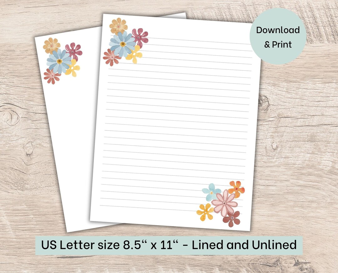 Writing Paper Printable With Retro Flowers. Printable Lined & Unlined ...