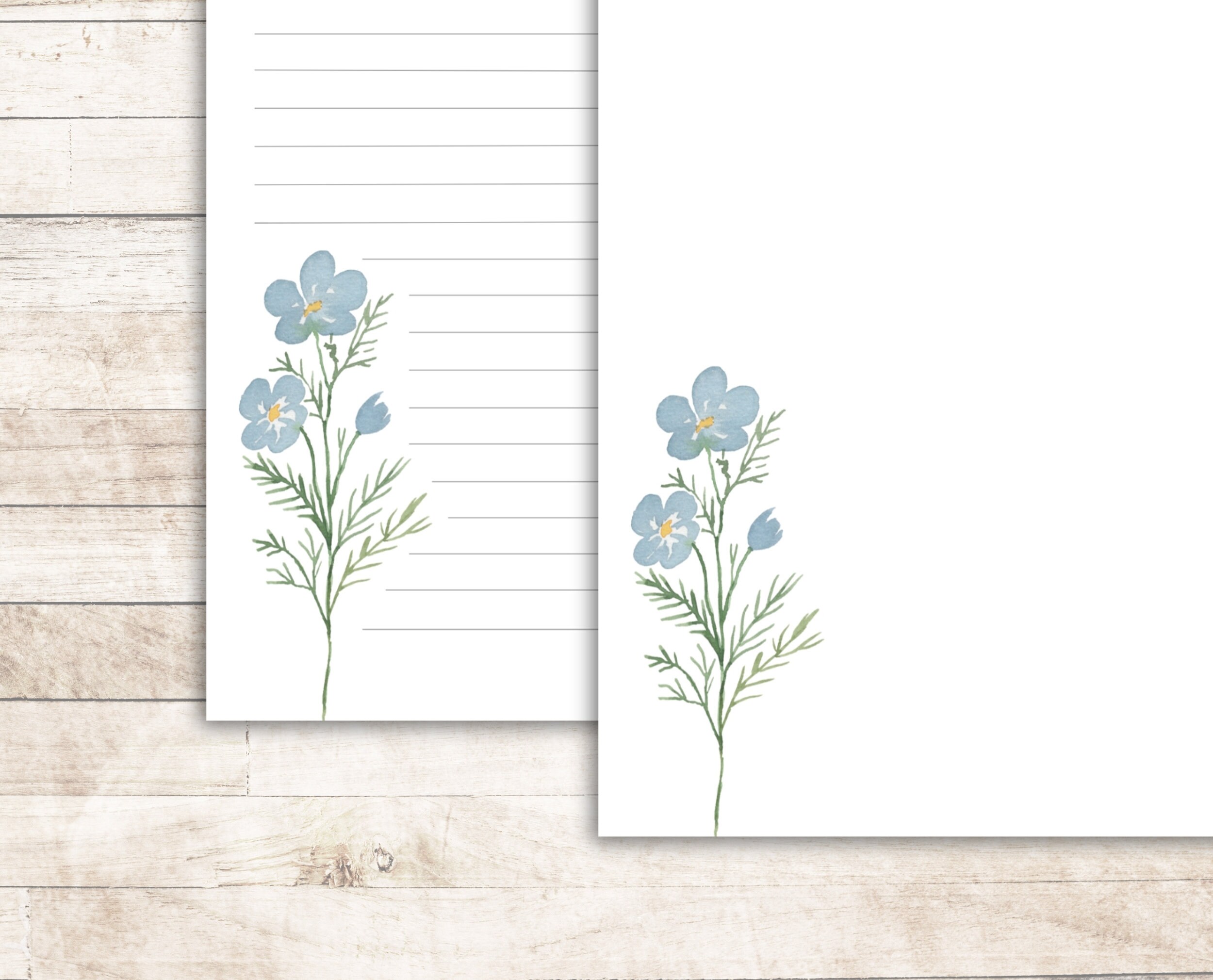 Printable Stationery, Blue Wildflowers, A4, US Letter 8.5x11 In ...