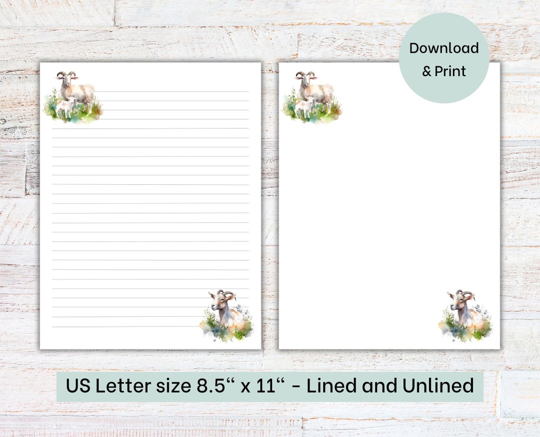 Printable Goat Stationery Letter Writing Paper Lined and Unlined ...