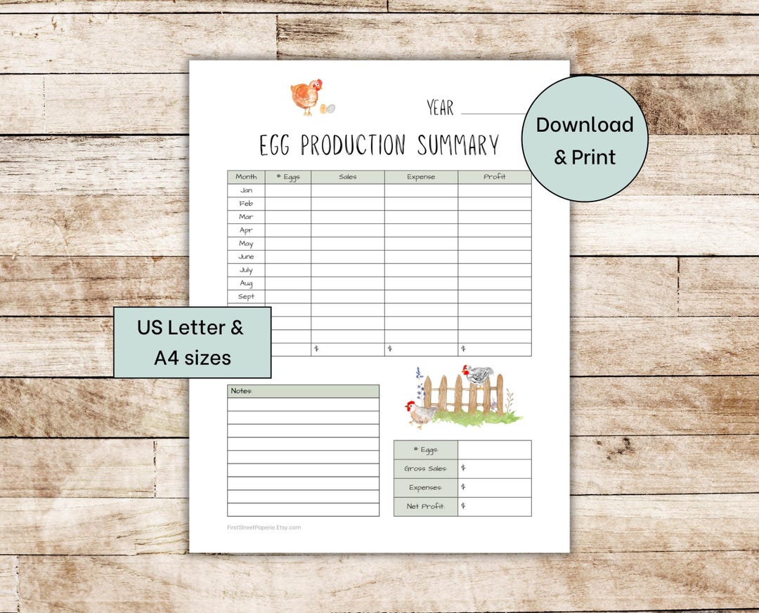 Chicken Egg Tracker | Printable Yearly & Monthly Egg Production Log ...
