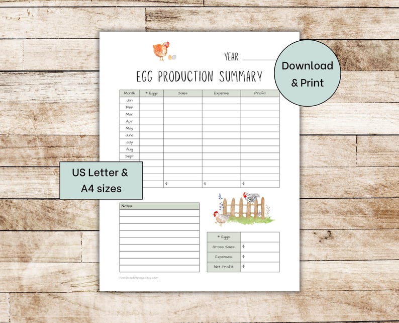 Chicken Egg Tracker | Printable Yearly & Monthly Egg Production Log ...