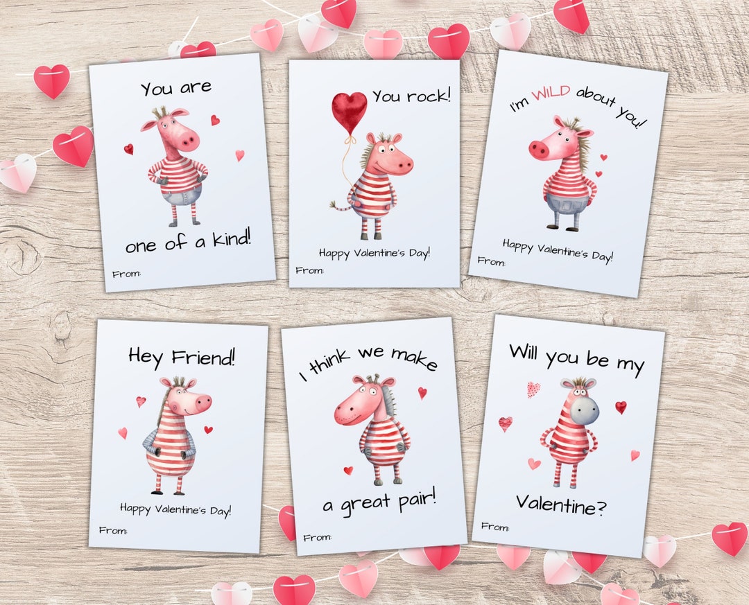 Printable Kids Valentine Cards, Classroom Valentines, Funny Animals ...
