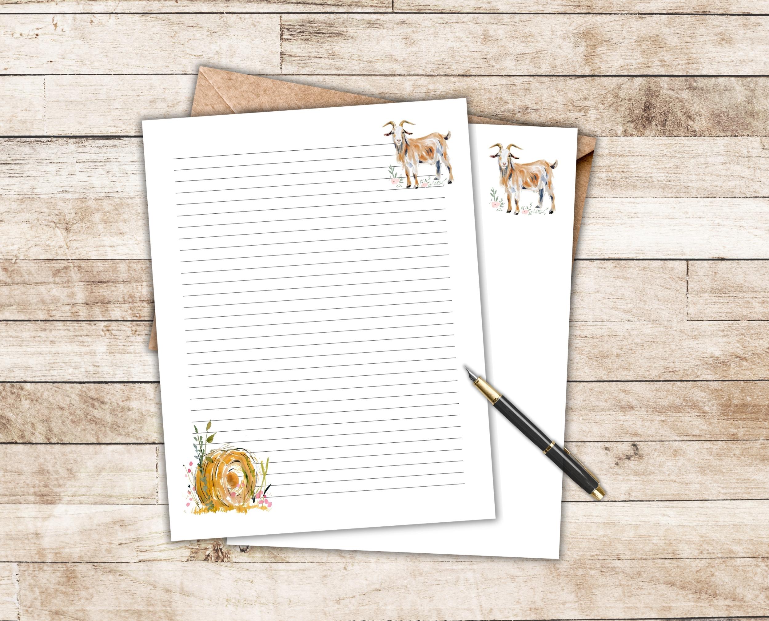 Printable Stationery, Goat Writing Paper Lined and Unlined, A4 & US ...