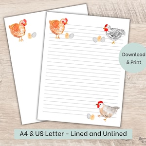 Chicken Printable Stationery, Letter Writing Paper, US Letter, A4 Sizes ...