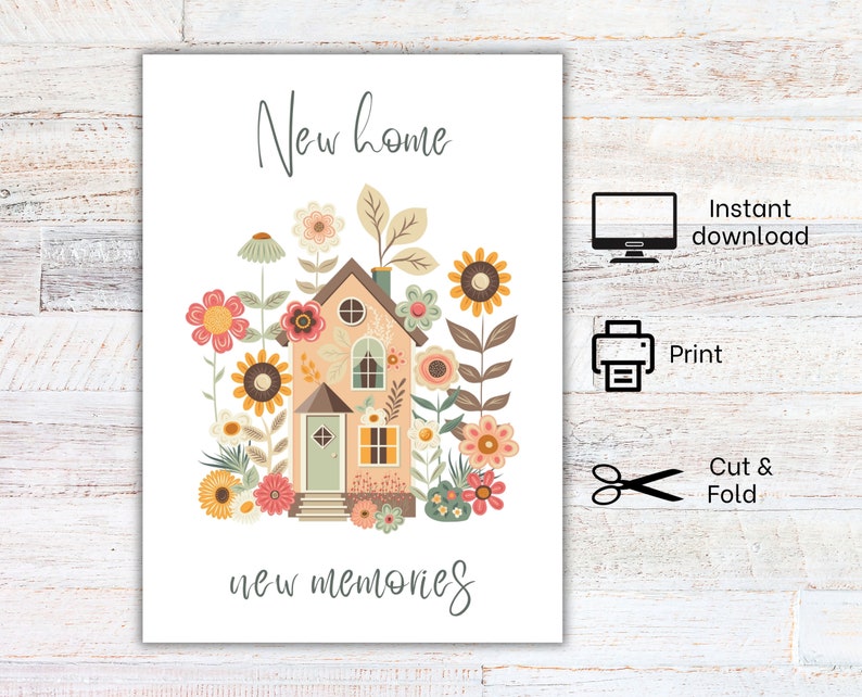 Printable Housewarming Card, New Home New Memories, Congratulations ...