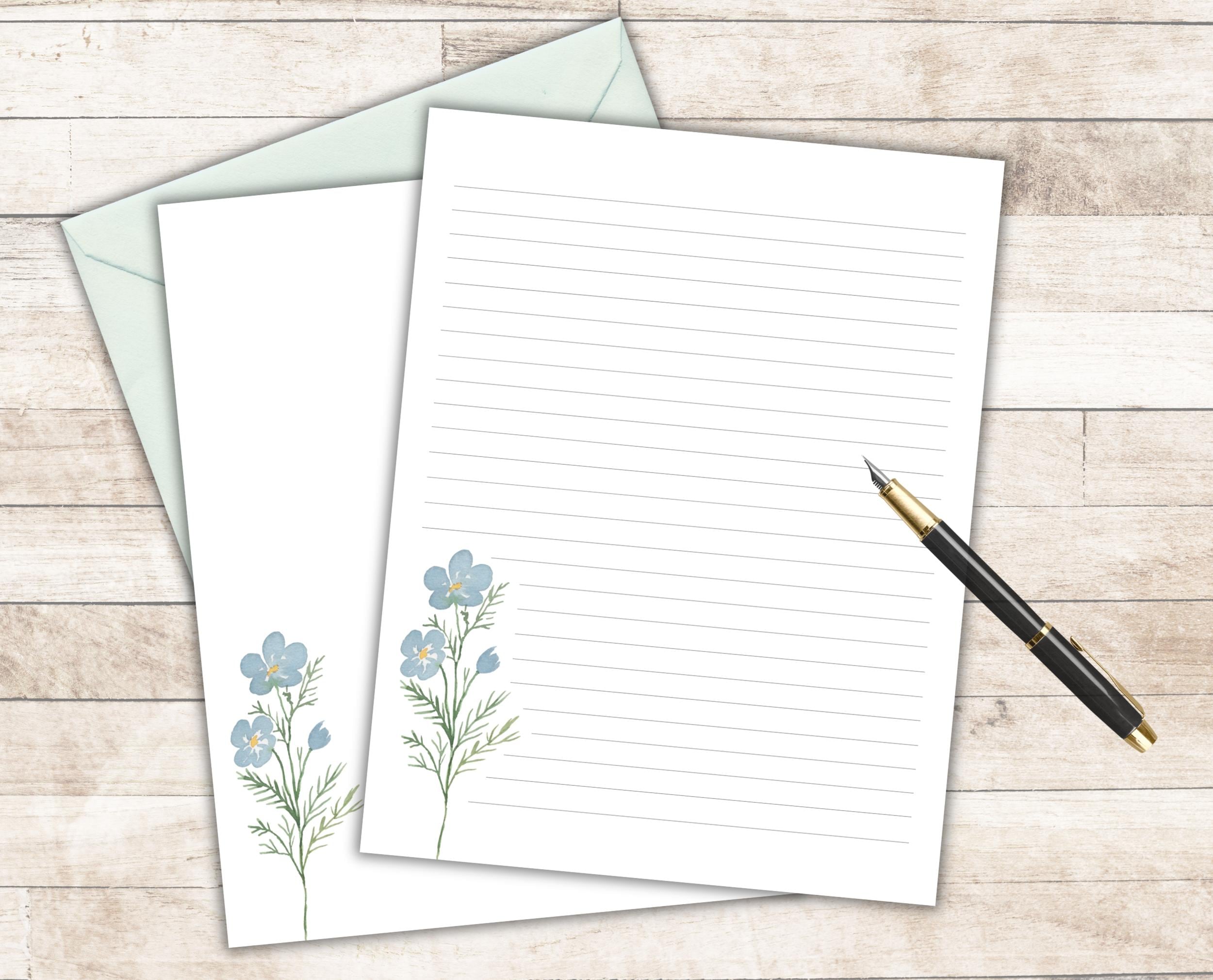 Printable Stationery, Blue Wildflowers, A4, US Letter 8.5x11 In ...
