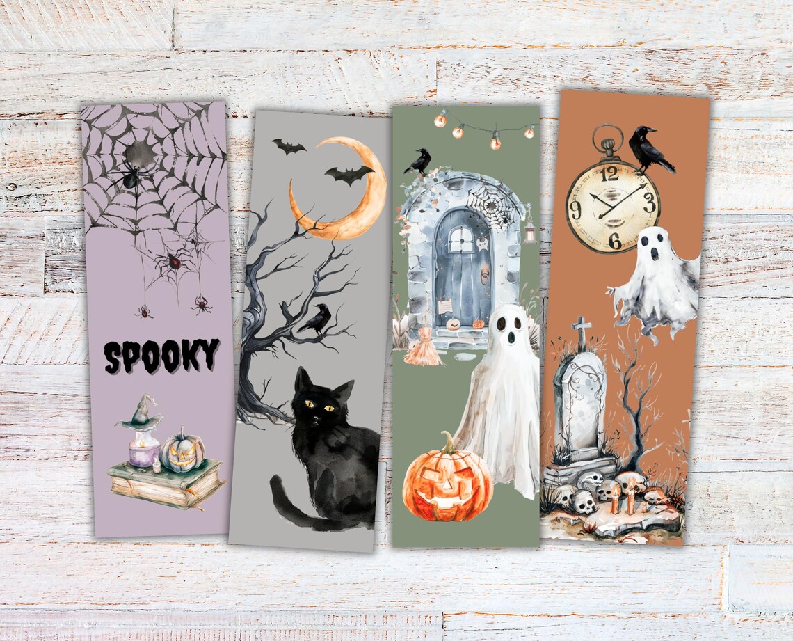 Halloween Printable Bookmarks, Collection of Spooky Ghosts, Black Cat ...