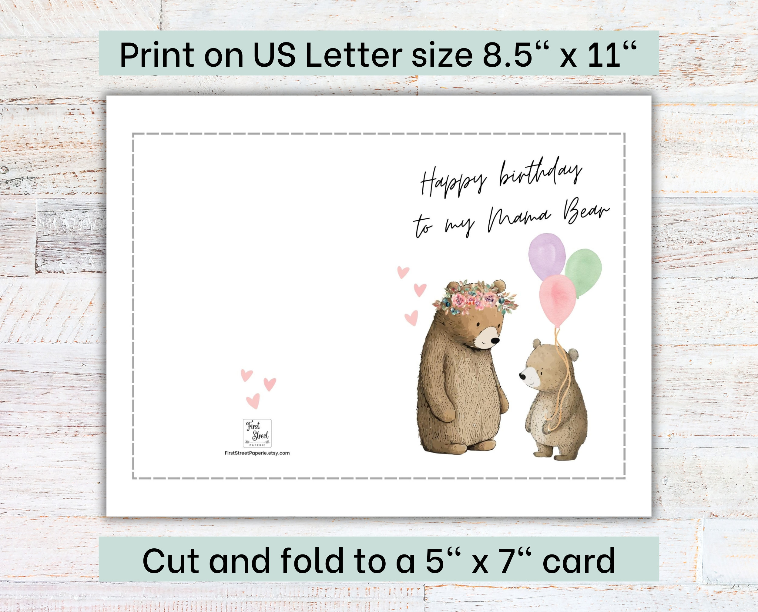 Mama Bear Birthday Card | Printable Download | Card for Mom | Bear and ...