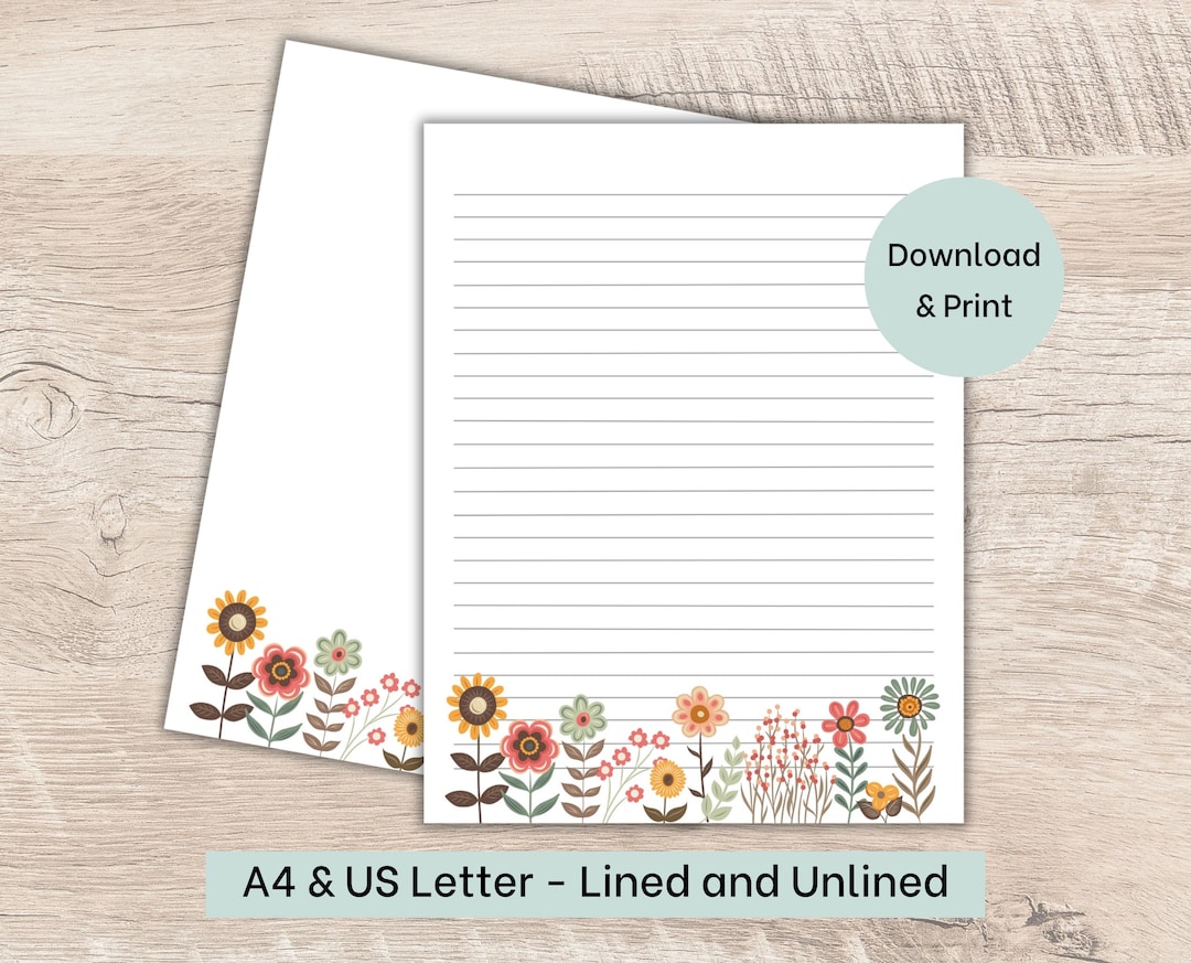 Floral Stationery Printable, Lined Paper With Flowers, 8.5x11 Writing ...