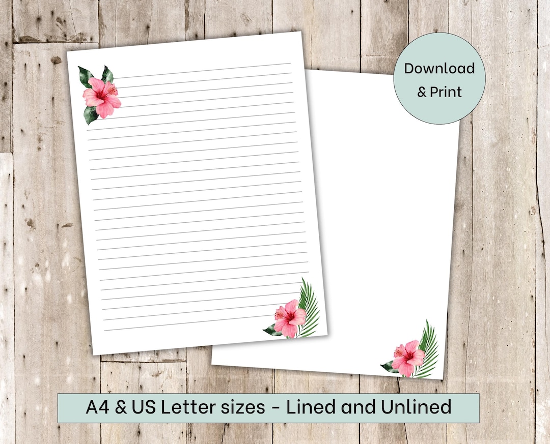 Pink Hibiscus Printable Stationery, Tropical Hawaiian Theme Writing ...