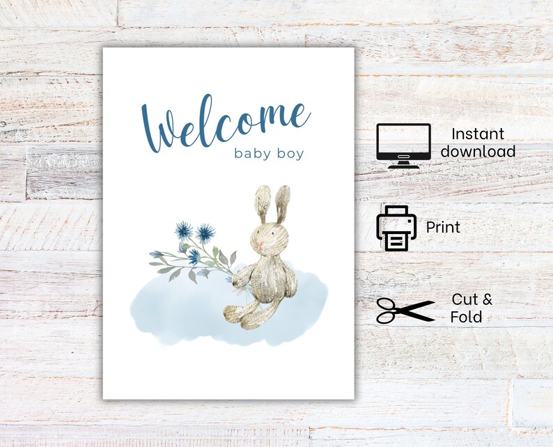 Baby Card Printable, Baby Shower, Welcome Baby Boy, Instant Download ...