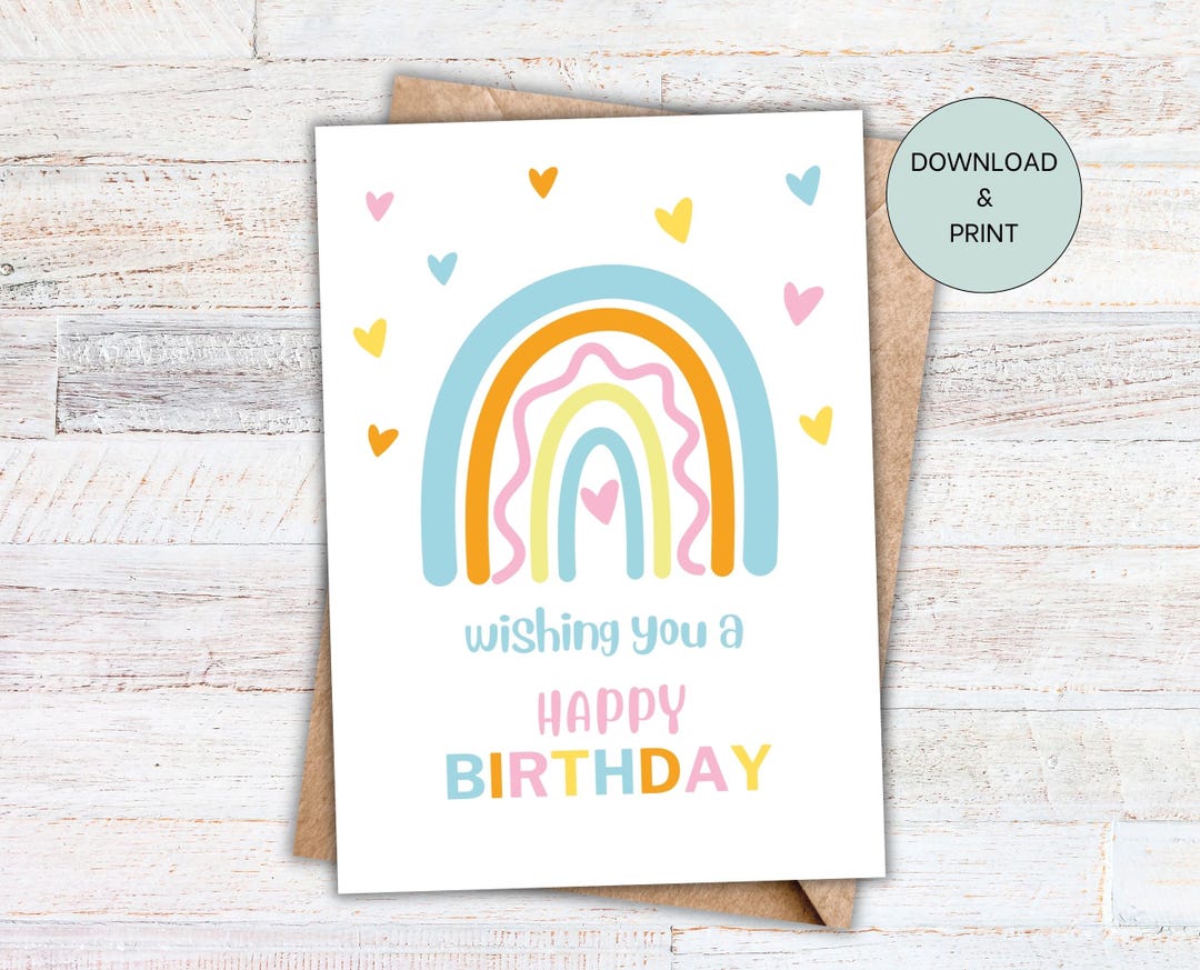 Rainbow Birthday Card, Printable Birthday Card, Whimsical Rainbow, Boho ...