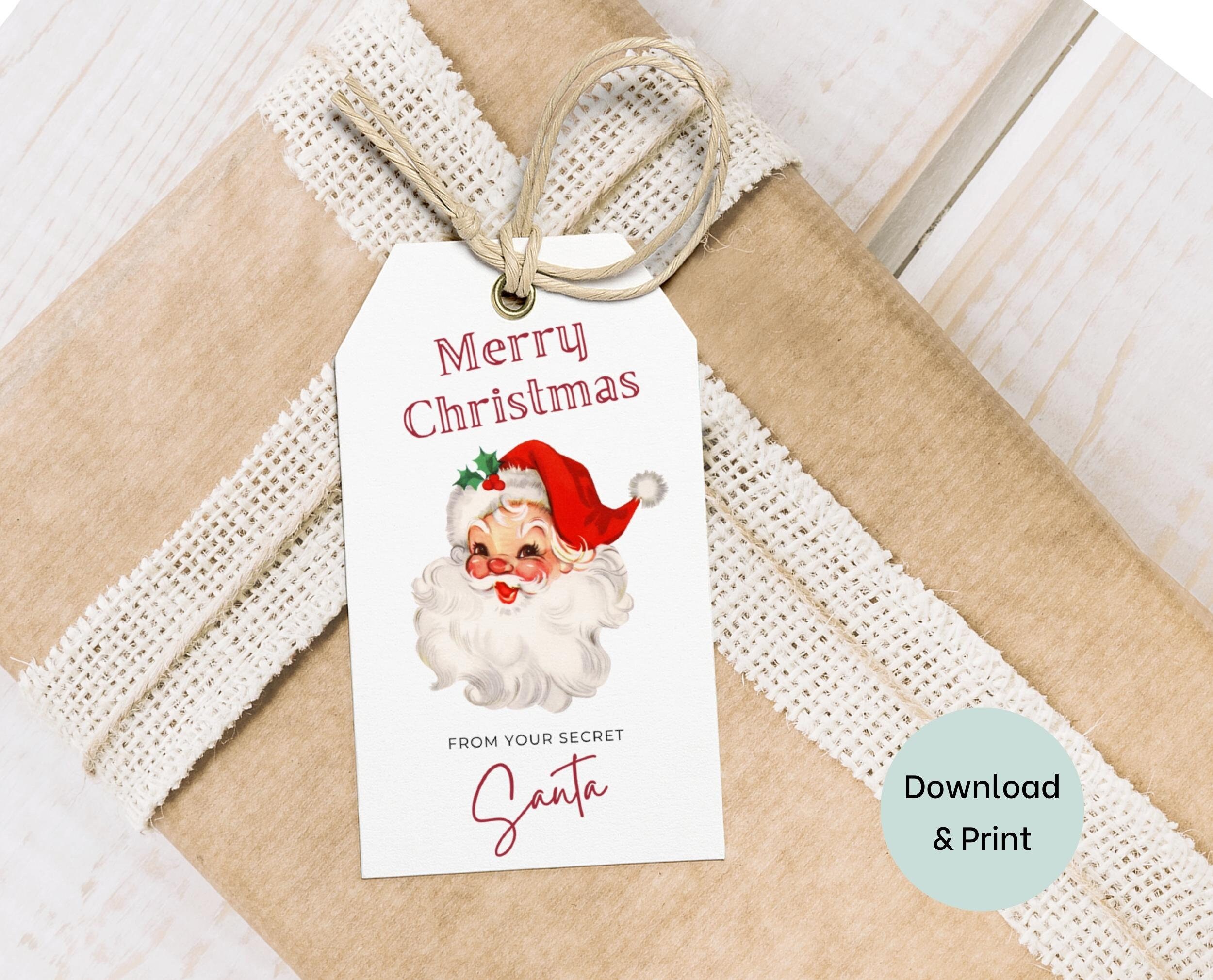 Secret Santa Gift Tag Printable With Vintage Retro Santa Claus ...