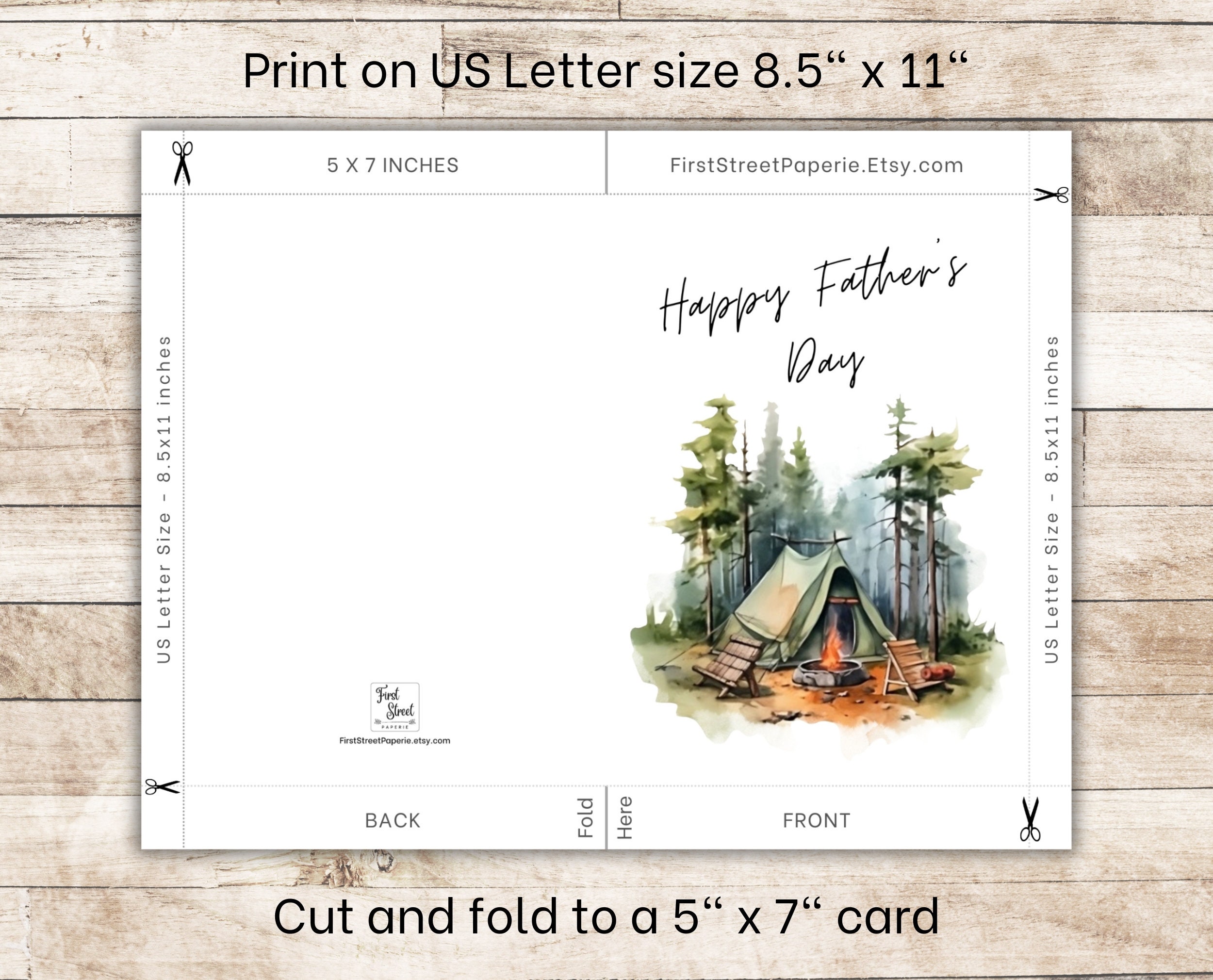 Camping Fathers Day Card, Printable Happy Fathers Day Greeting Card ...