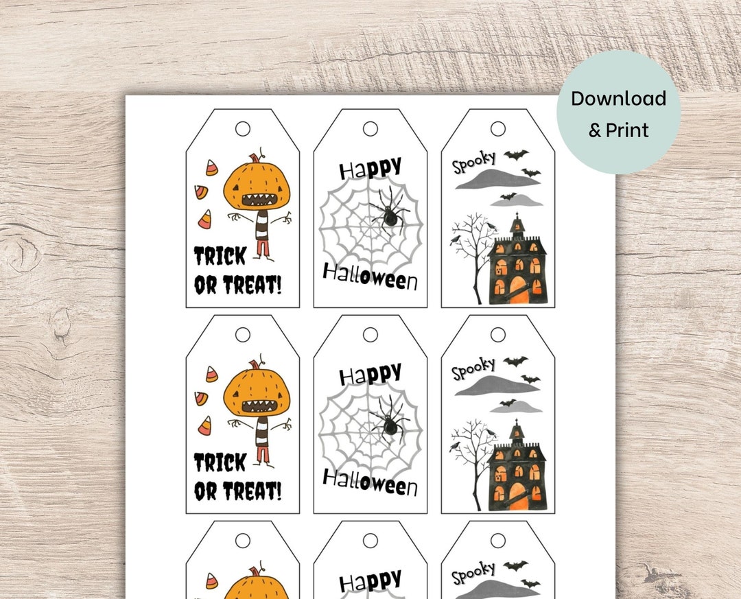 Halloween Treat Tags Printable Trick or Treat Bag Tags Halloween Party ...