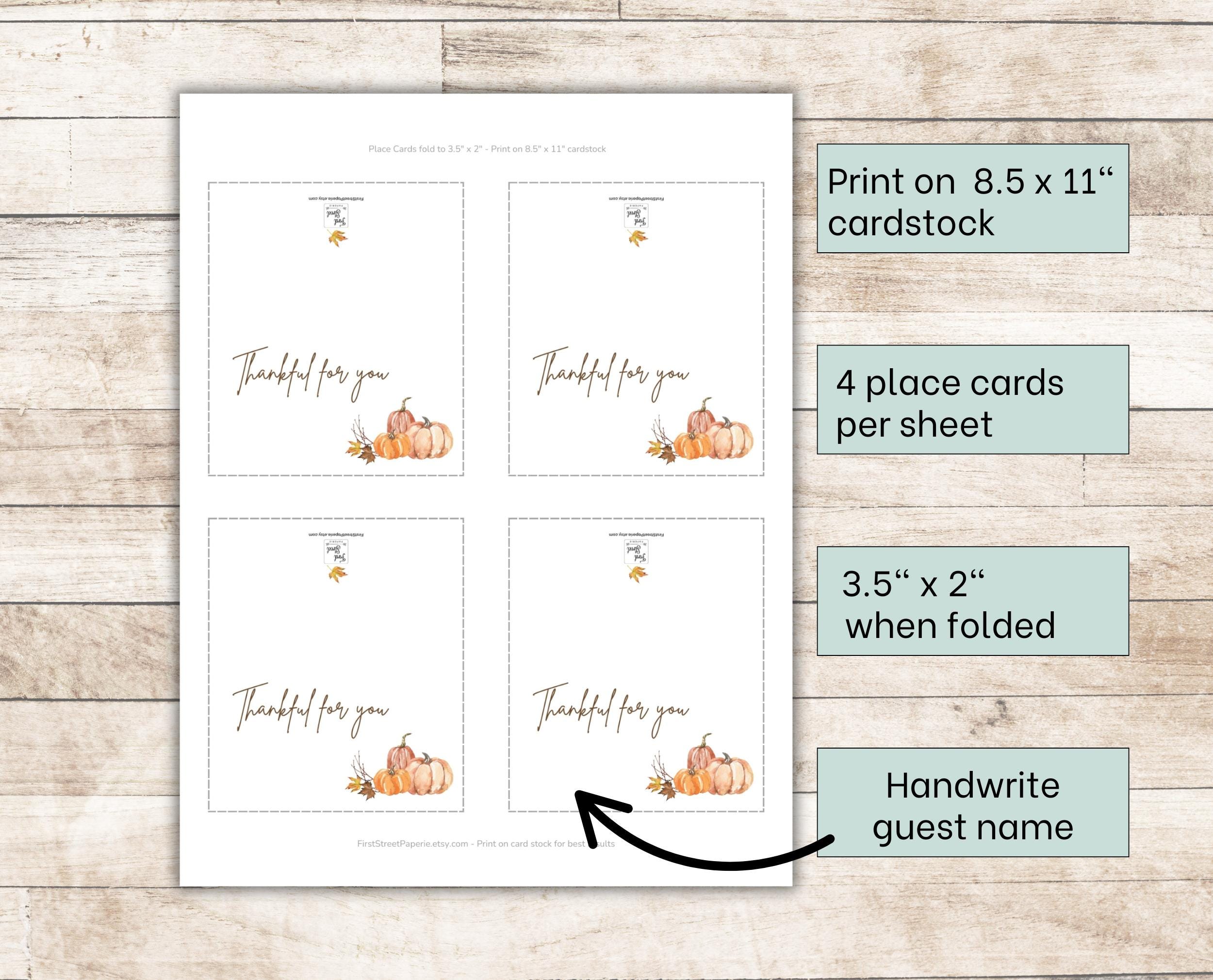 Thanksgiving Place Cards | Thankful for You | Folded Tent Cards ...