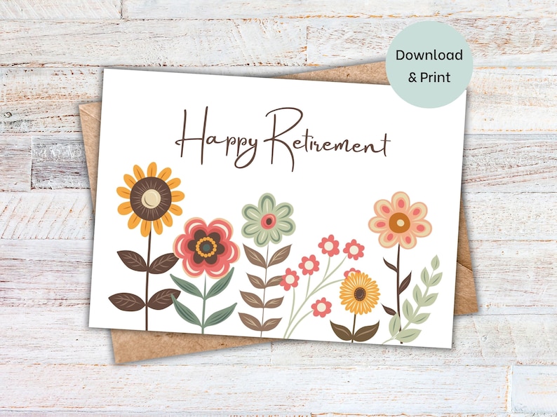 Retirement Card Printable Instant Download Floral Greeting Card, Newly ...