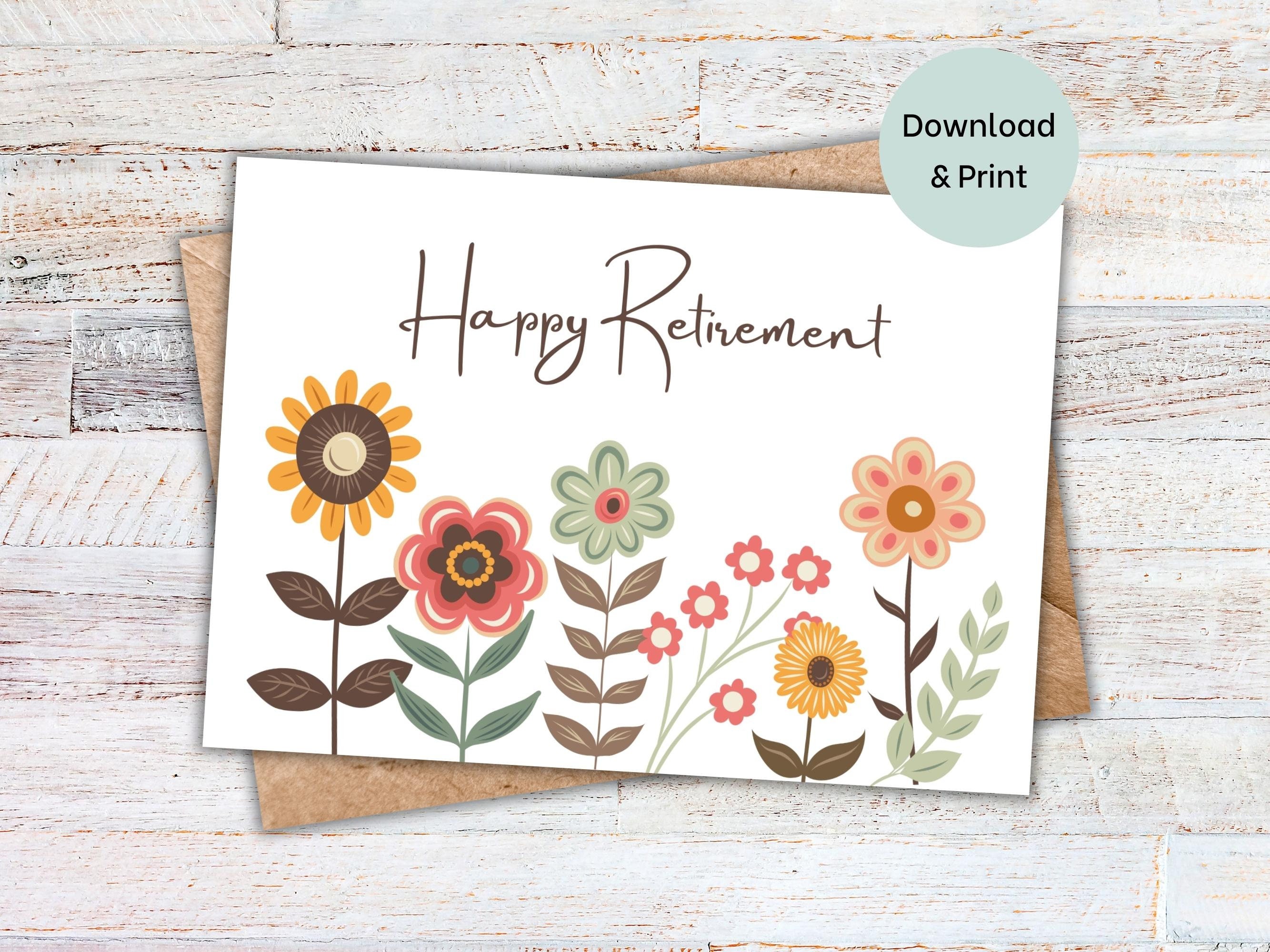 Retirement Card Printable Instant Download Floral Greeting Card, Newly ...