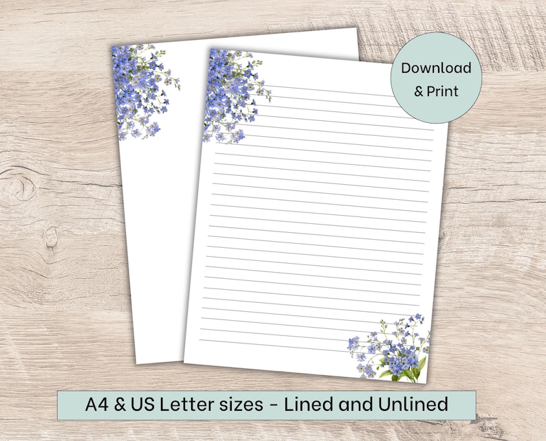 Forget Me Not Printable Stationery Floral Writing Paper - Decorative ...