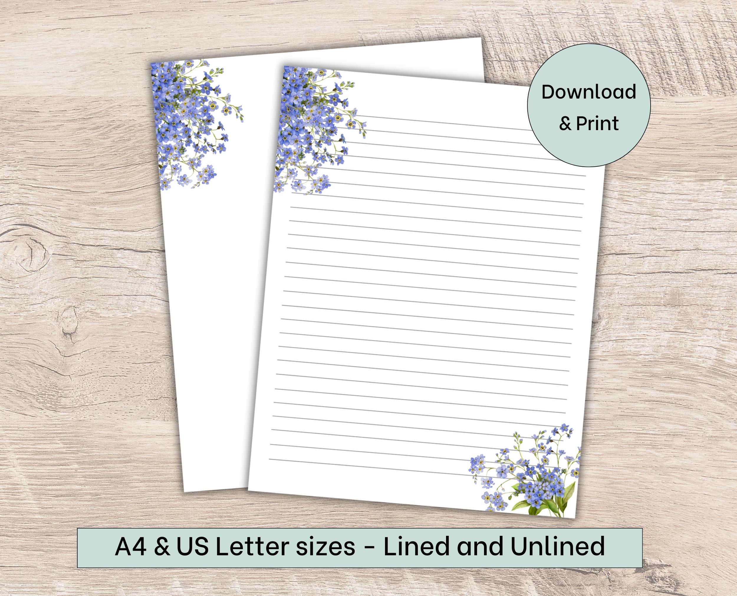 Forget Me Not Printable Stationery Floral Writing Paper - Decorative ...