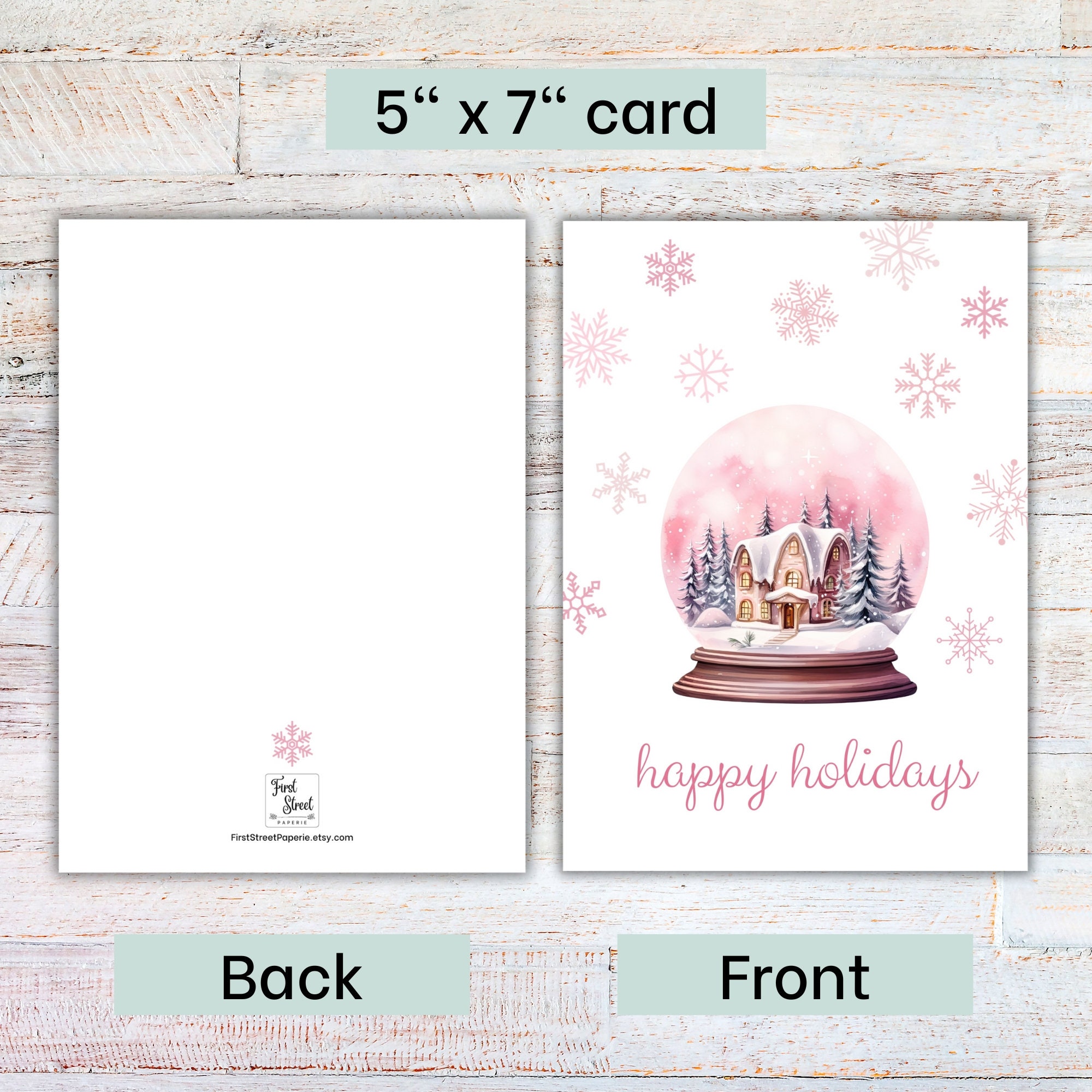 Christmas Card Printable Pink Christmas Snow Globe With Winter Home ...