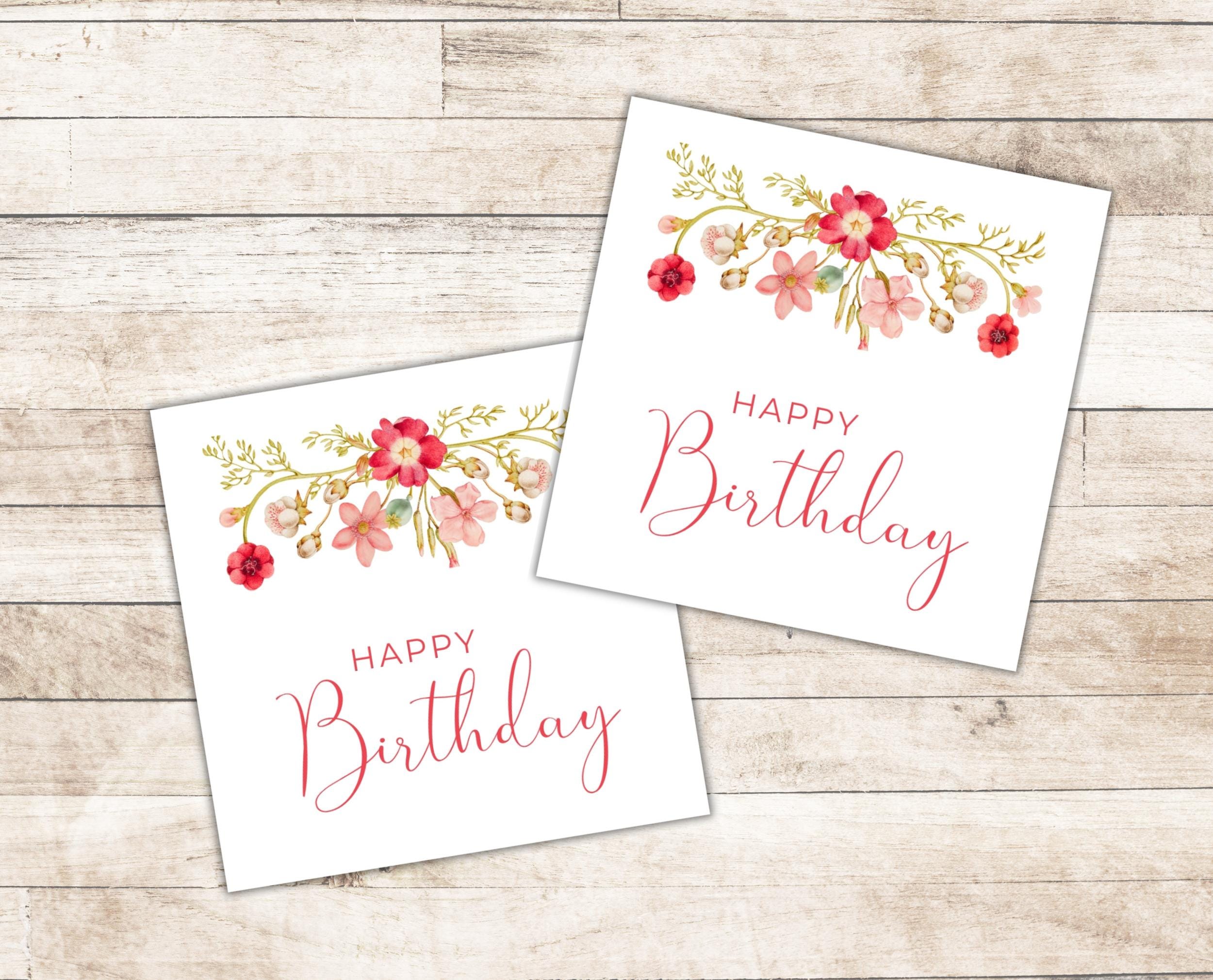 Printable Birthday Gift Tags, Pink Floral Square Gift Tag Labels, Happy ...